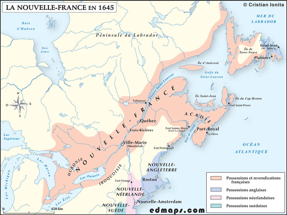 La Nouvelle-France vers 1745 - Cartes historiques du Canada